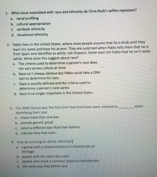 Solved What issue associated with race and ethnicity do | Chegg.com