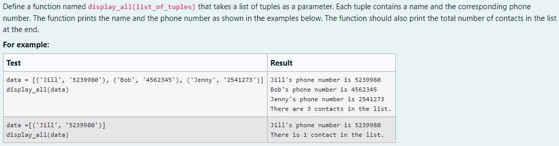 Solved Define a function named display_all(list_of_tuples) | Chegg.com