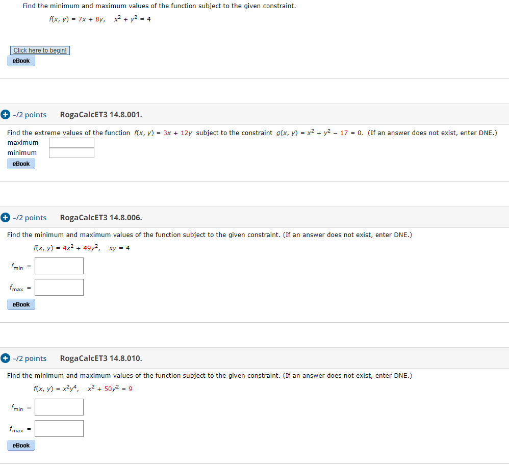 Solved Find the minimum and maximum values of the function | Chegg.com