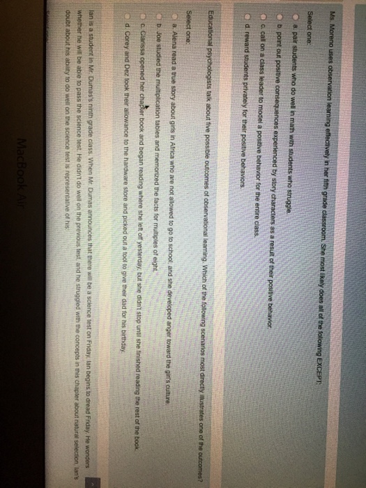 Solved Ms. Moreno uses observation learning effectively in | Chegg.com