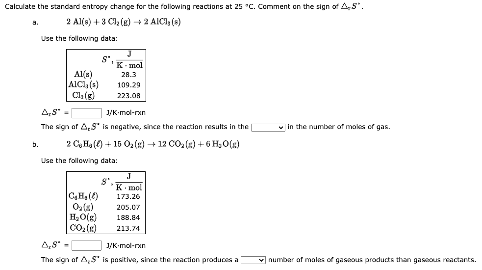 Solved 2Al(s)+3Cl2( g)→2AlCl3( s) Use the following data: | Chegg.com