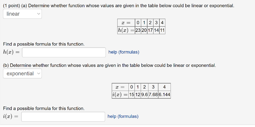 Solved (1 point) (a) Determine whether function whose values | Chegg.com