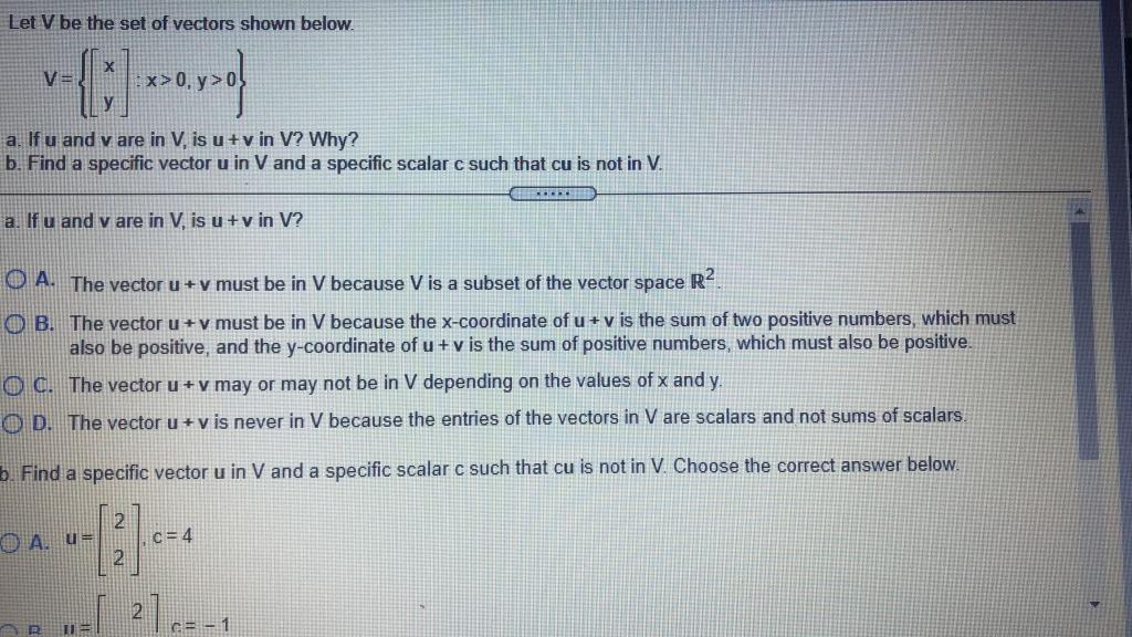 Solved Let V be the set of vectors shown below Х --{ :) | Chegg.com