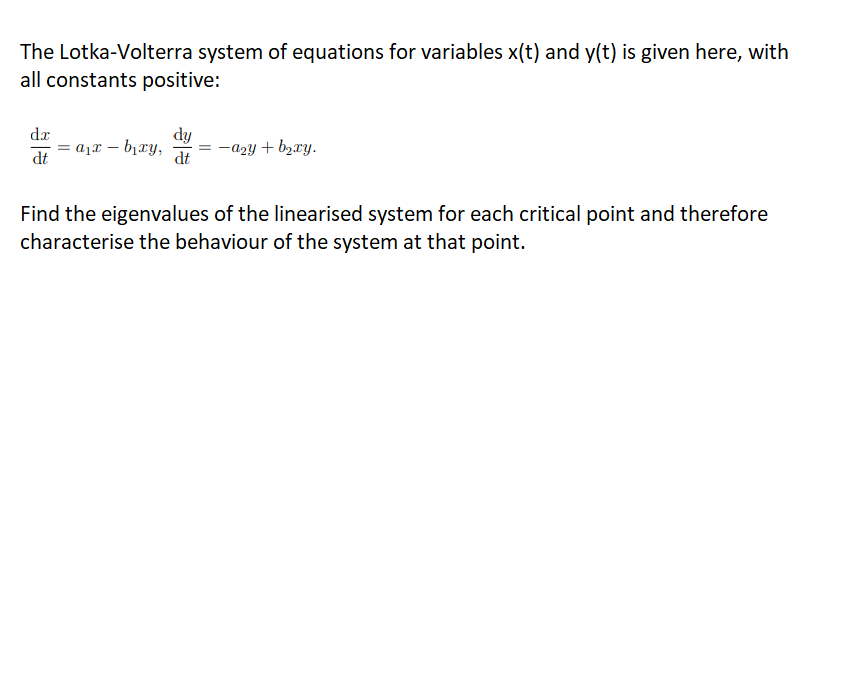 Solved The Lotka-Volterra system of equations for variables | Chegg.com