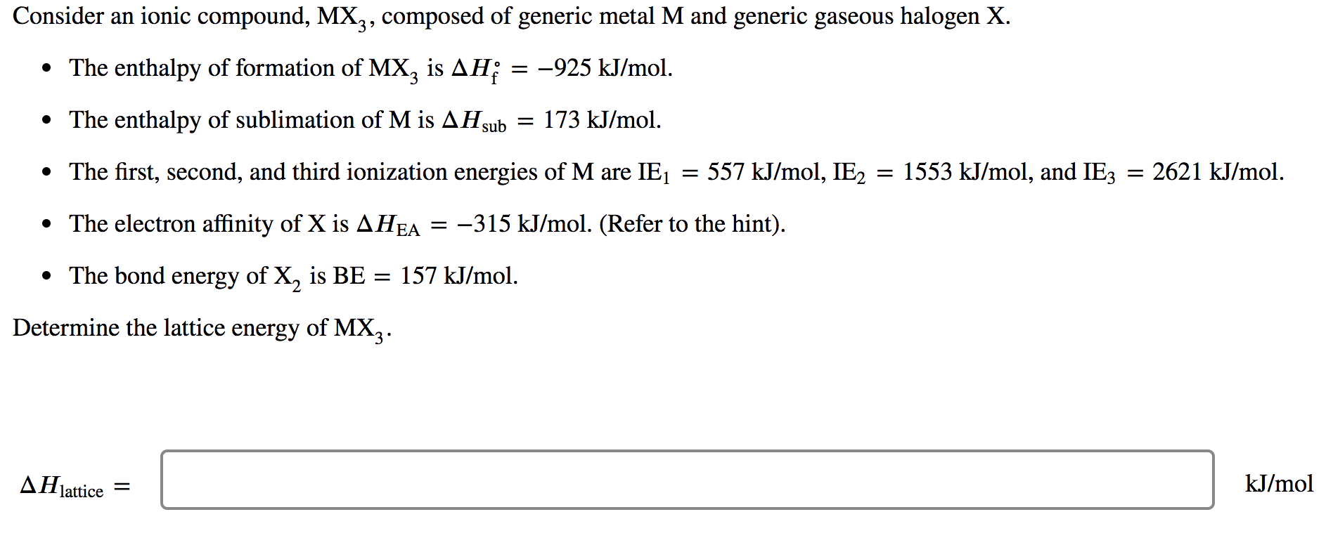 Solved Consider an ionic compound, MX3, composed of generic | Chegg.com