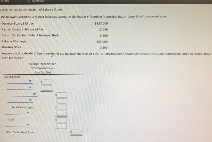 Solved Stockholders' Equity Section of Balance Sheet The | Chegg.com