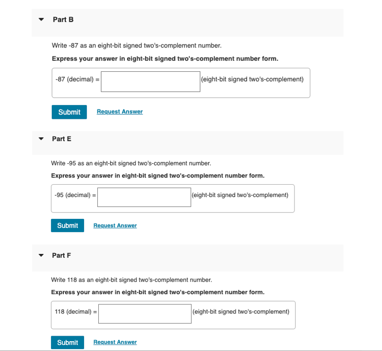 Write -87 as an eight-bit signed two's-complement | Chegg.com