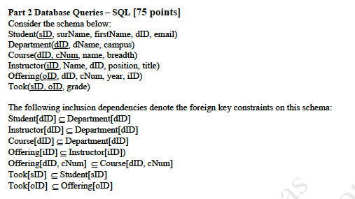 Solved Part 2 Database Queries - SQL (75 points) Consider | Chegg.com