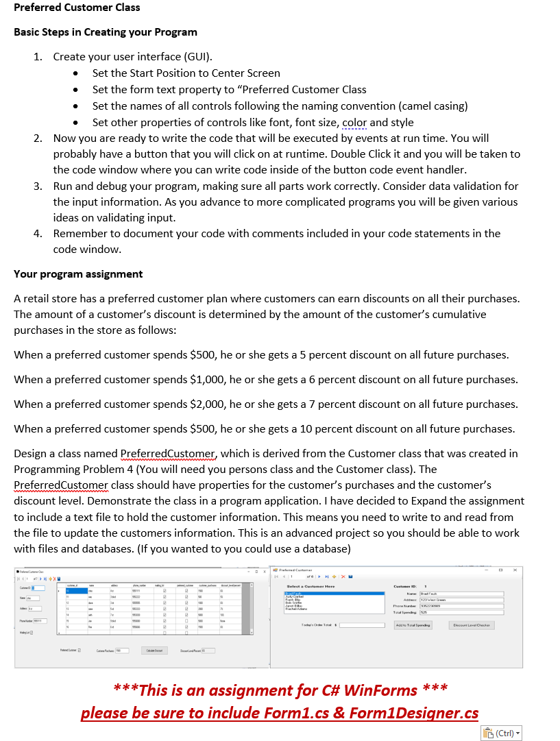 Solved Preferred Customer Class Basic Steps in Creating your | Chegg.com