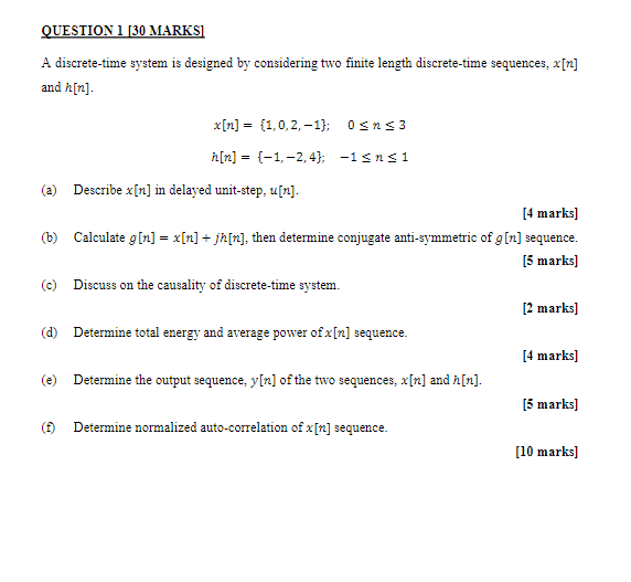 Solved QUESTION 1 [30 MARKSI A discrete-time system is | Chegg.com