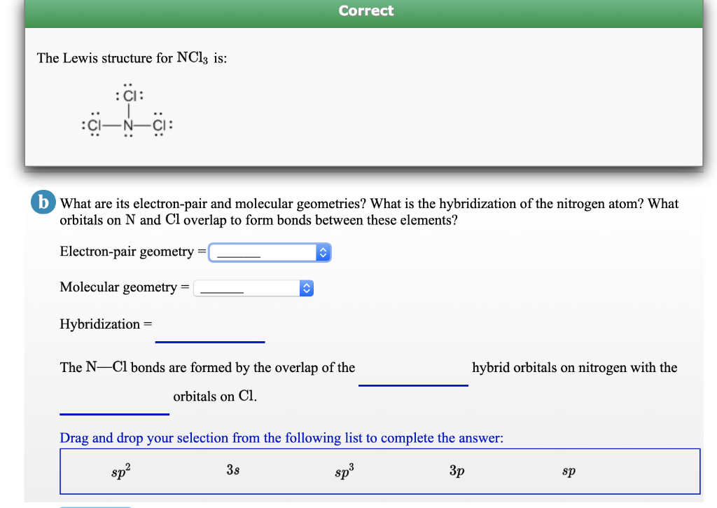 Solved Correct The Lewis structure for NC13 is: :C1: | Chegg.com