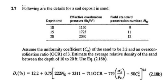Solved 2.7 Following are the details for a soil deposit in | Chegg.com