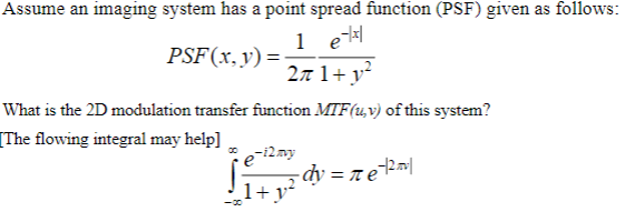 Solved Assume an imaging system has a point spread function | Chegg.com