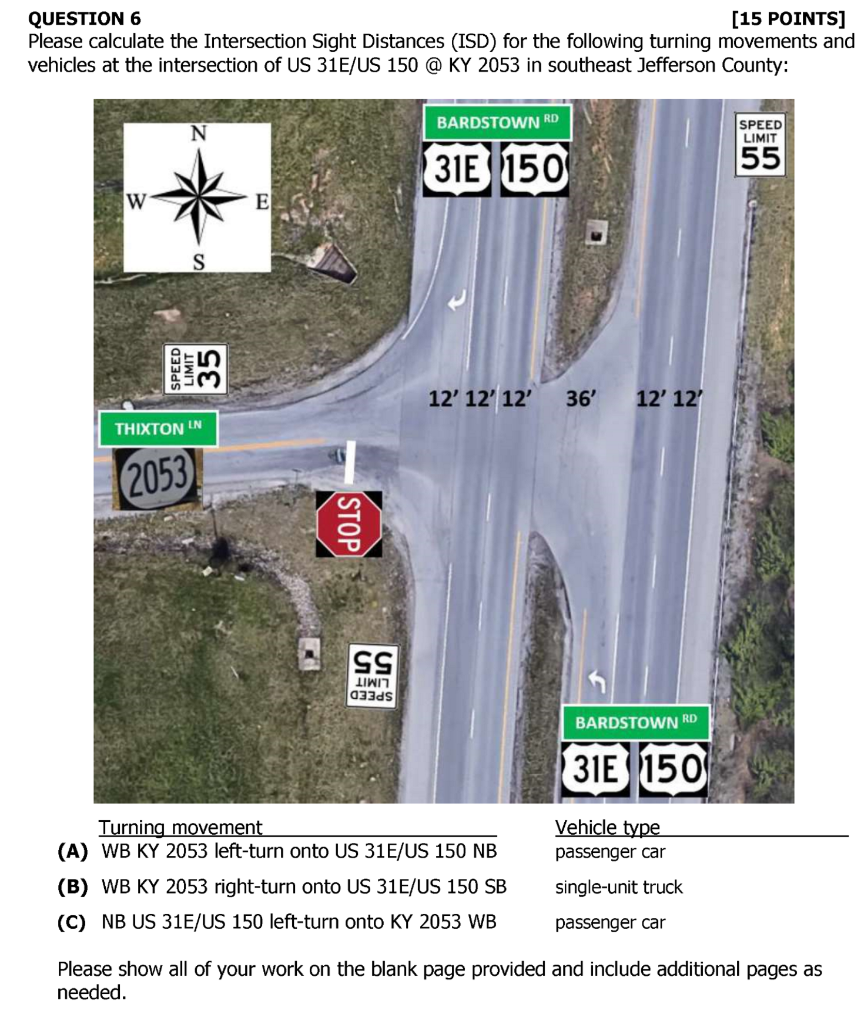 QUESTION 6 Please calculate the Intersection Sight | Chegg.com