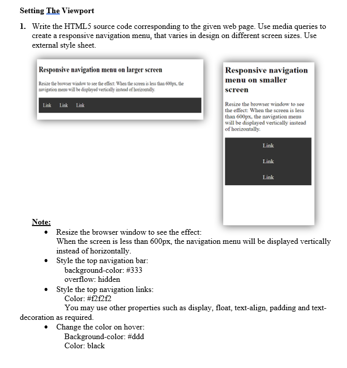 Solved Setting The Viewport 1. Write the HTML5 source code | Chegg.com