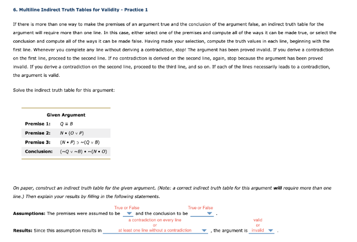 Solved 6. Multiline Indirect Truth Tables for Validity - | Chegg.com