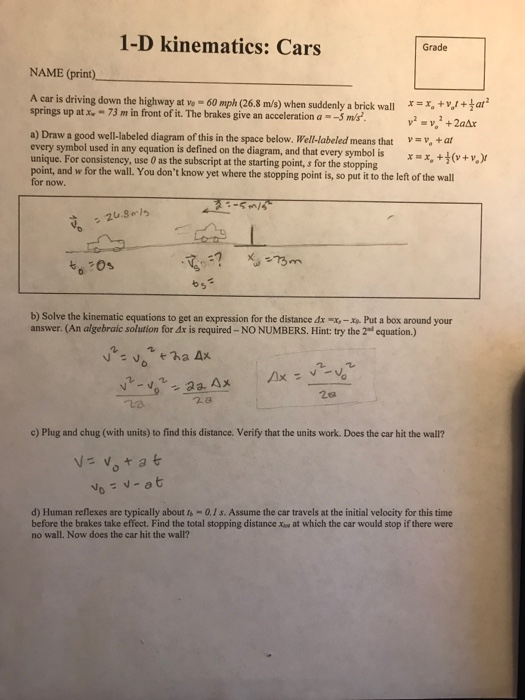 Solved 1-D kinematics: Cars Grade NAME (print) A car is | Chegg.com