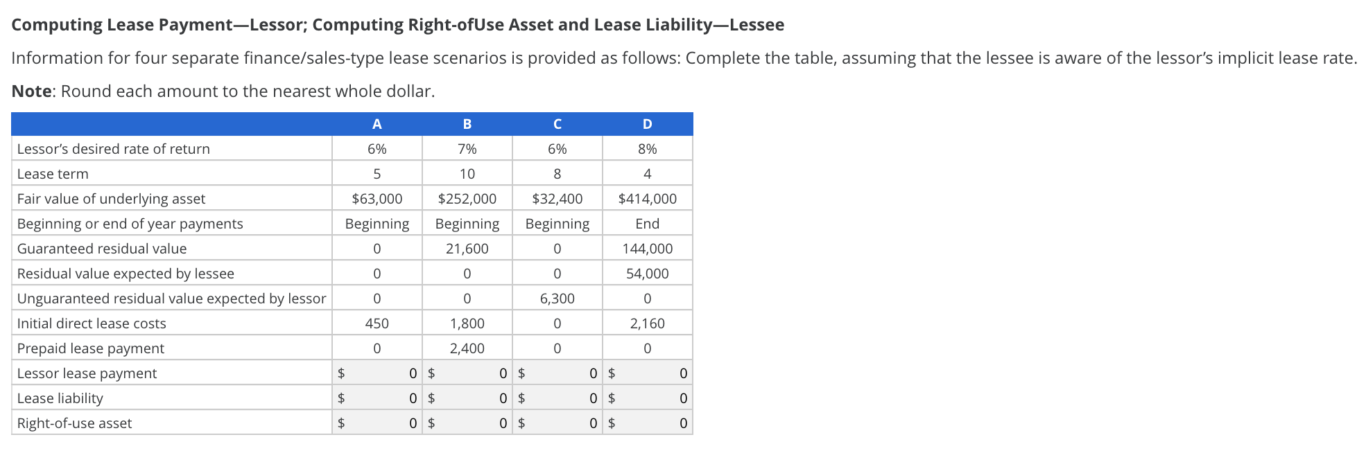 Solved Computing Lease Payment-Lessor; Computing Right-ofUse | Chegg.com