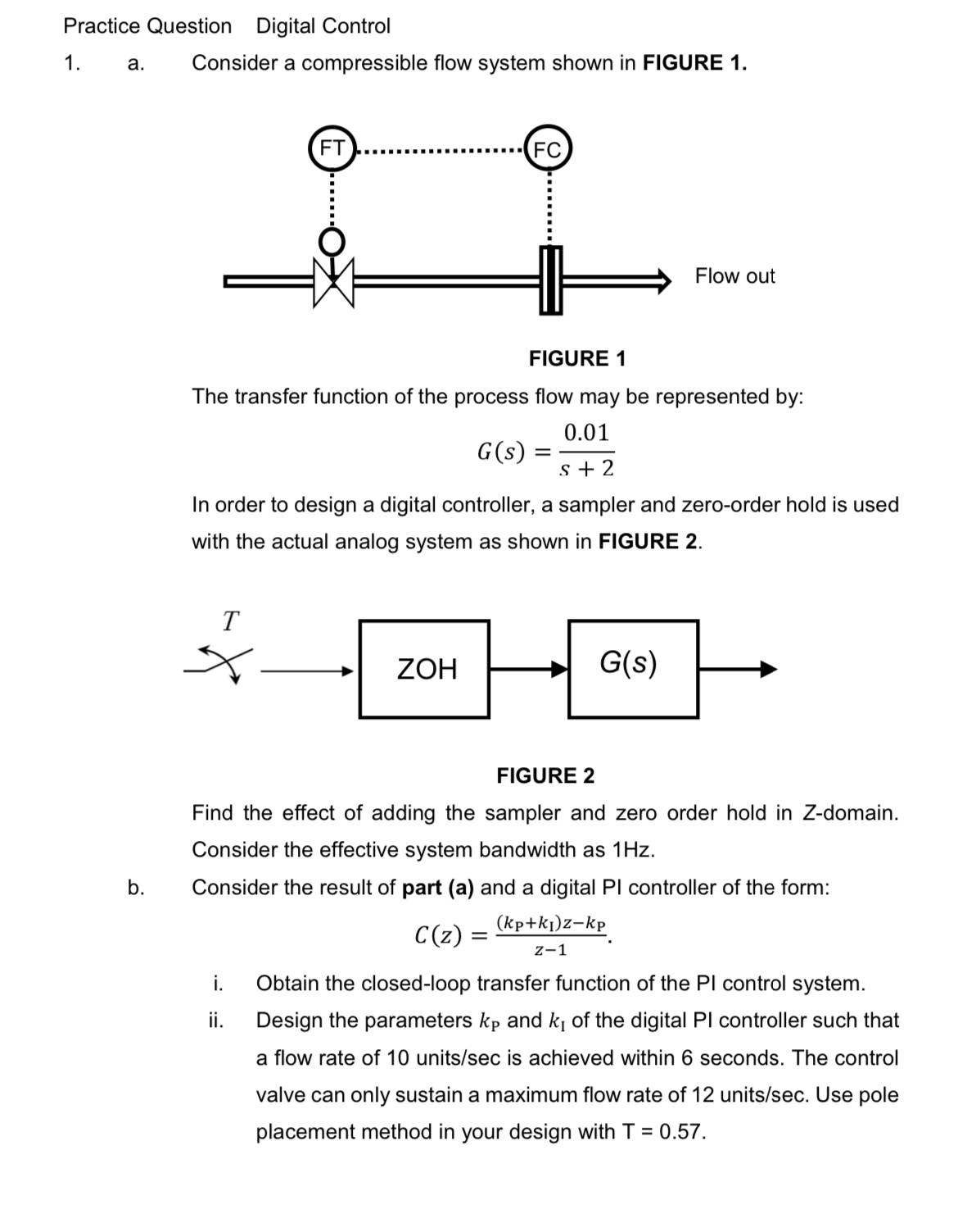 Practice Question Digital Control 1. a. Consider a | Chegg.com