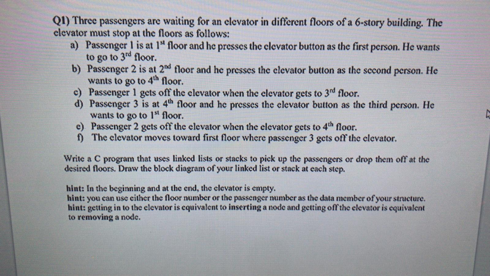 Solved Q1) Three passengers are waiting for an elevator in | Chegg.com