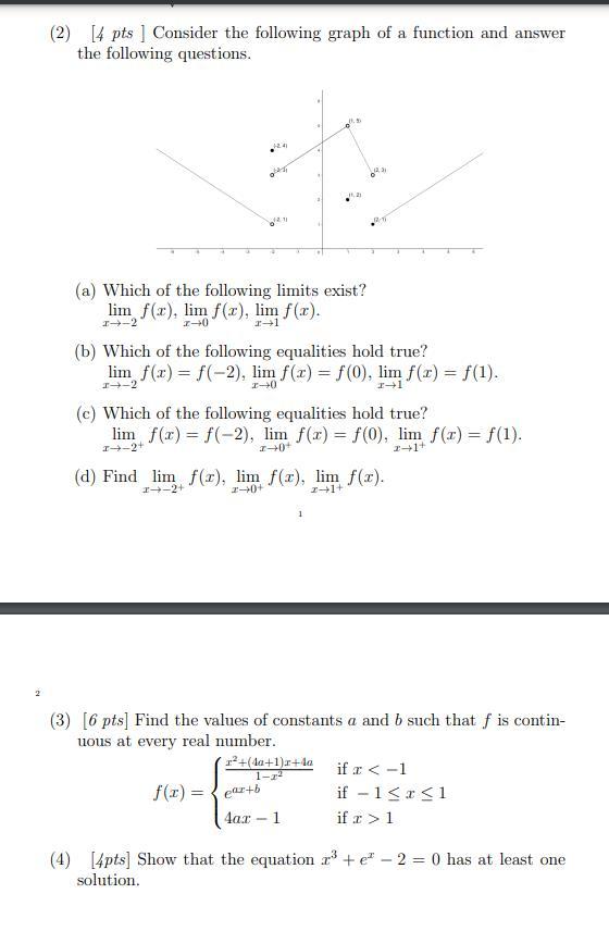 Solved (2) [4 pts ] Consider the following graph of a | Chegg.com