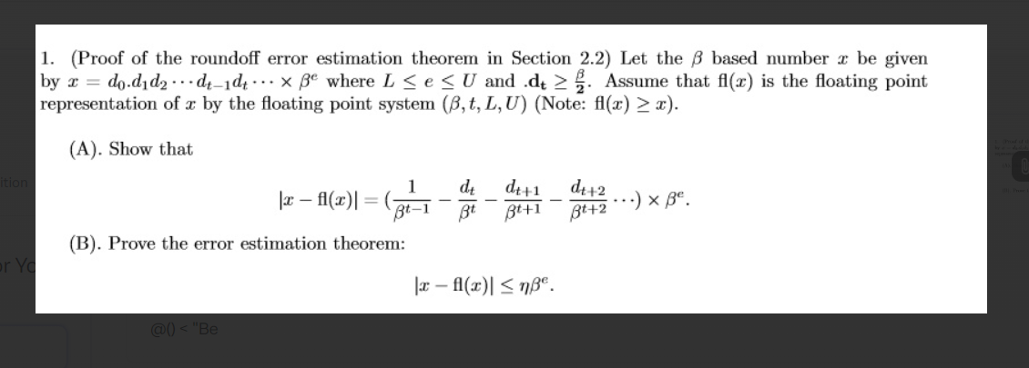 Solved 1. (Proof of the roundoff error estimation theorem in | Chegg.com