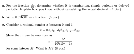 Solved a. For the fraction is determine whether it is | Chegg.com