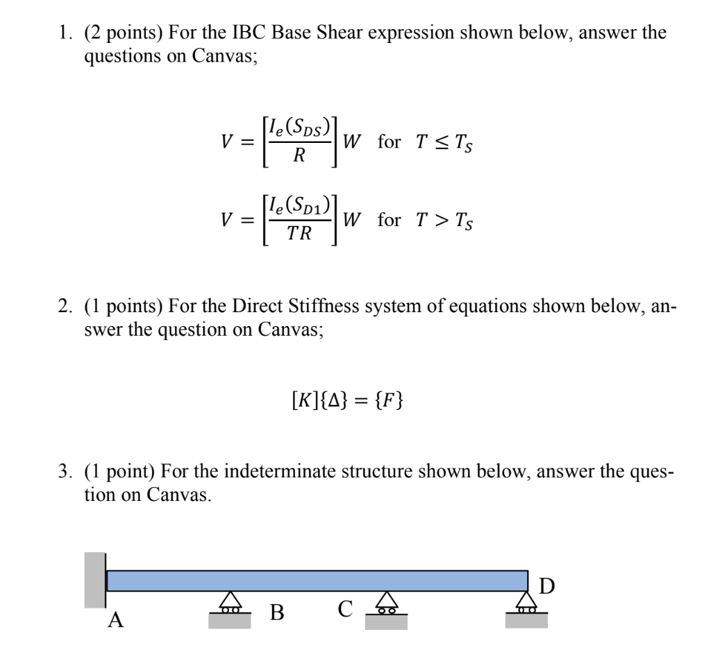 Solved 1. (2 points) For the IBC Base Shear expression shown | Chegg.com