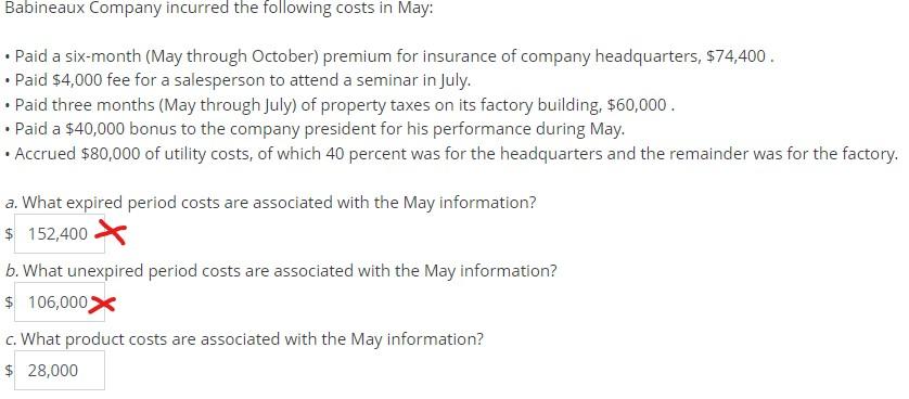 Solved Babineaux Company incurred the following costs in | Chegg.com