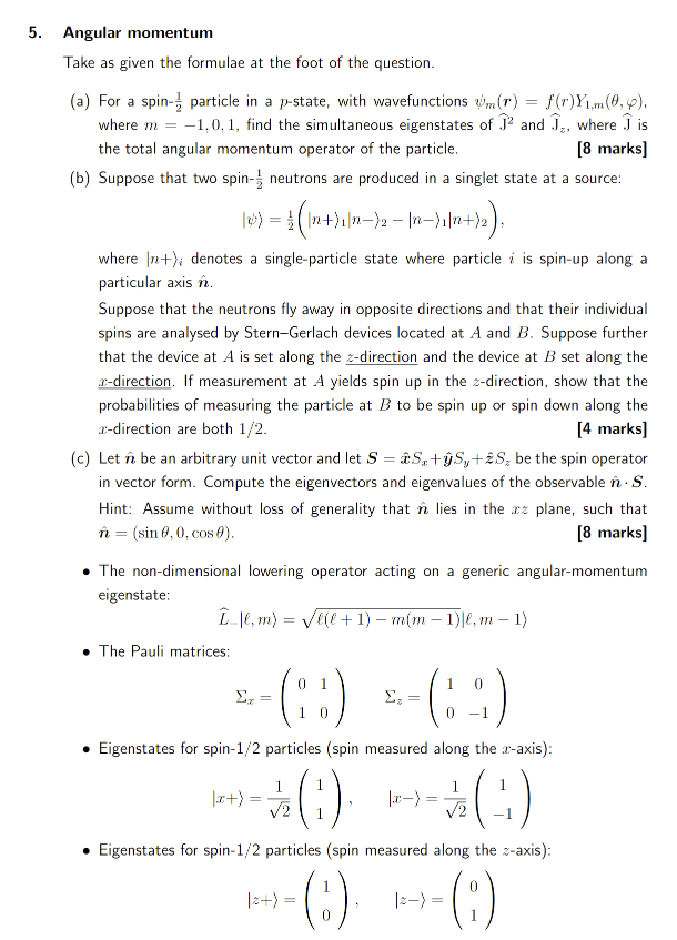 Solved 5. Angular momentum Take as given the formulae at the | Chegg.com