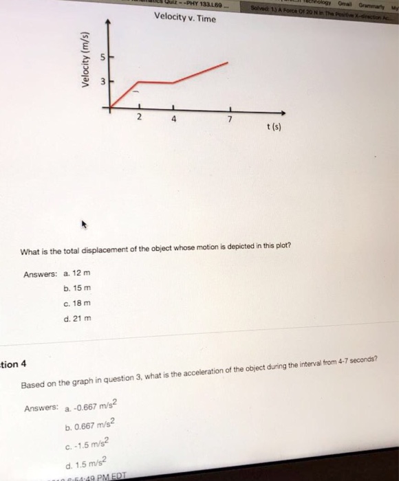 Solved - -PHY 133 169. ology Gmail Grammarty My Velocity v. | Chegg.com