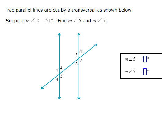 Solved Two parallel lines are cut by a transversal as shown | Chegg.com