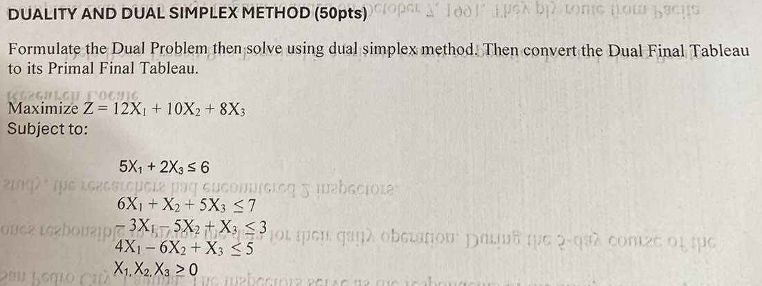 Solved DUALITY AND DUAL SIMPLEX METHOD (50pts)Formulate the | Chegg.com Solved DUALITY AND DUAL SIMPLEX METHOD (50pts)Formulate the | Chegg.com