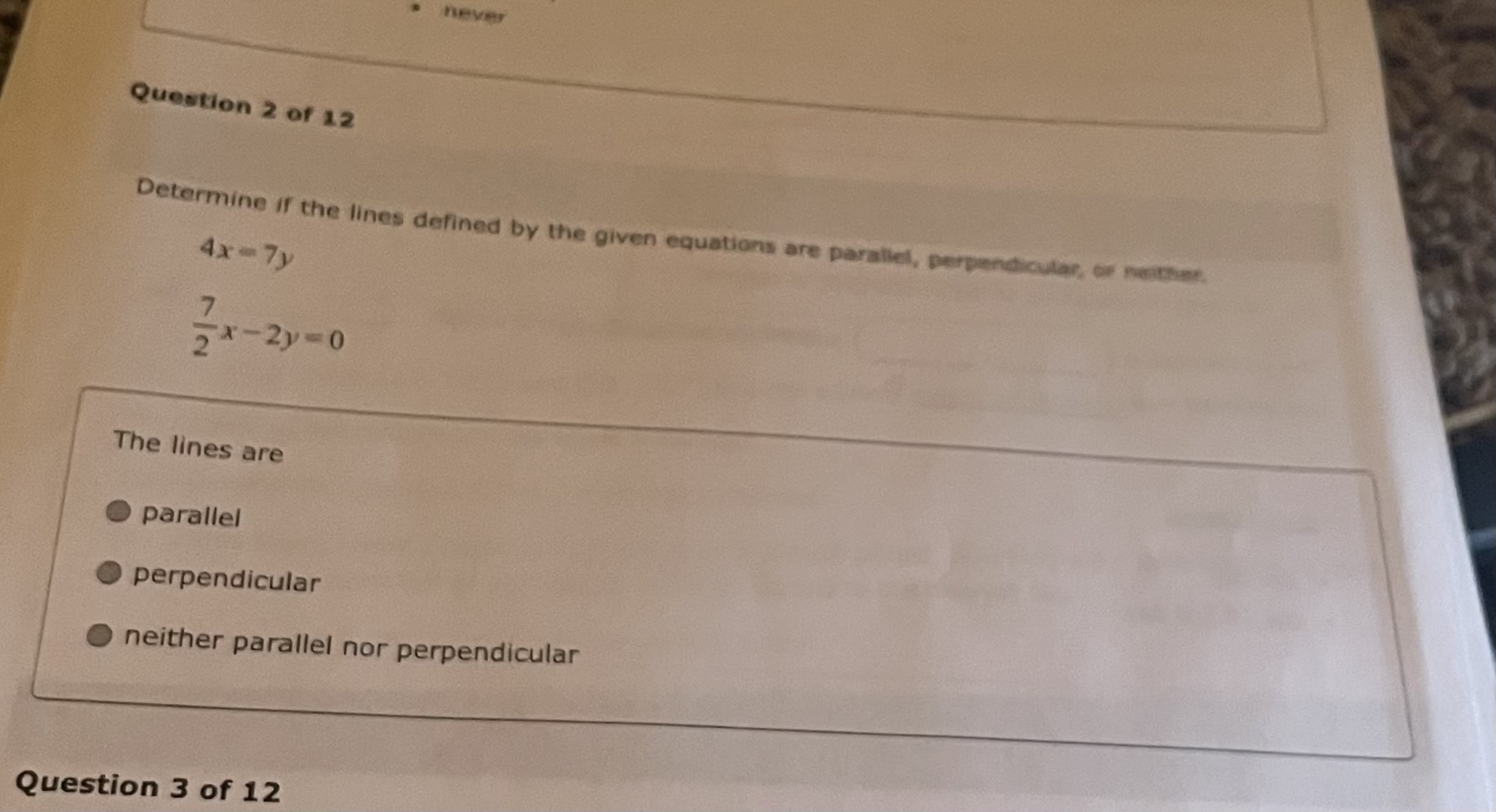 Solved Determine if the lines defined by the given equations | Chegg.com
