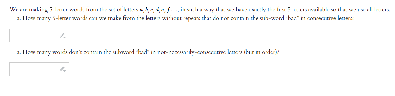 Solved We are making 5 -letter words from the set of letters | Chegg.com