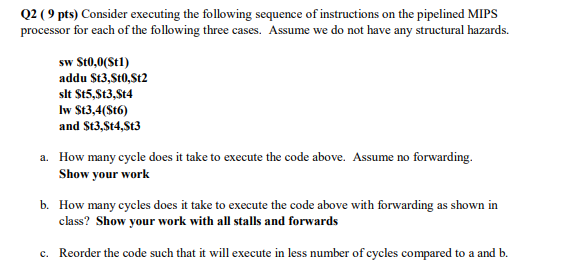 Solved Q2 ( 9 pts) Consider executing the following sequence | Chegg.com