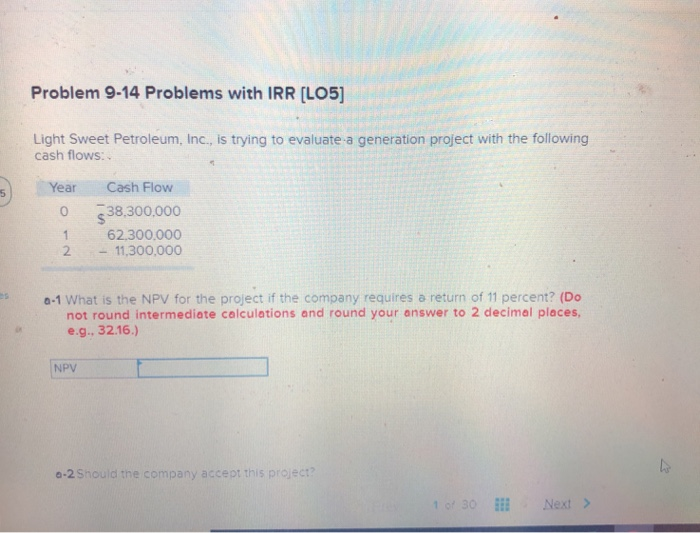 Solved Problem 9-14 Problems with IRR [LO5] Light Sweet | Chegg.com