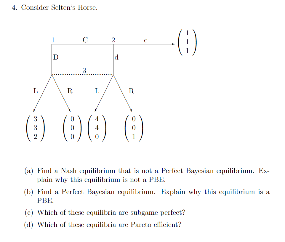 Solved 4. Consider Selten's Horse. (a) Find a Nash | Chegg.com