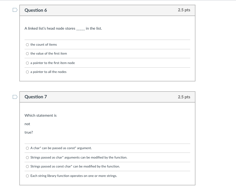 Solved Question 4 2.5 pts What does malloc() return when | Chegg.com
