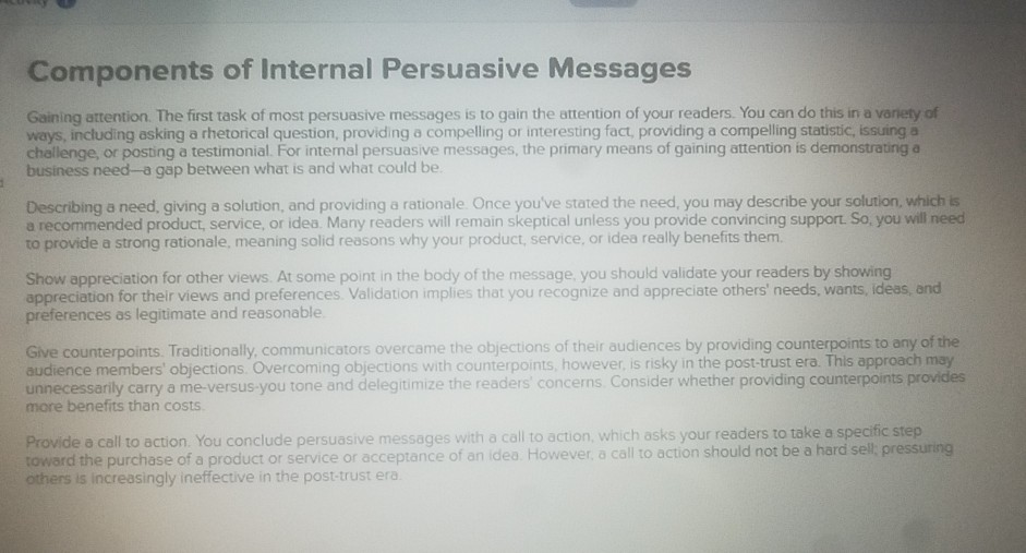Solved Components of Internal Persuasive Messages Gaining | Chegg.com