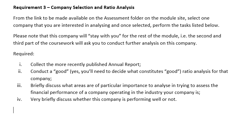 Solved Requirement 3-Company Selection and Ratio | Chegg.com