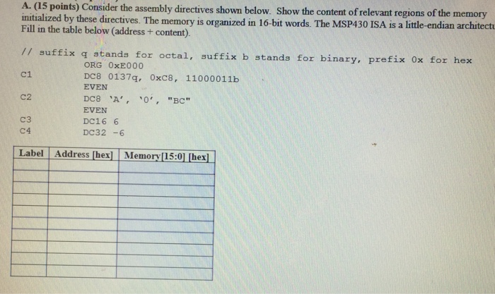 Solved Consider the assembly directives shown below. Show | Chegg.com