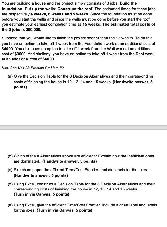 Solved You are building a house and the project simply | Chegg.com