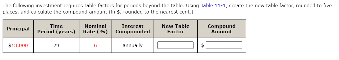 Solved The following investment requires table factors for | Chegg.com