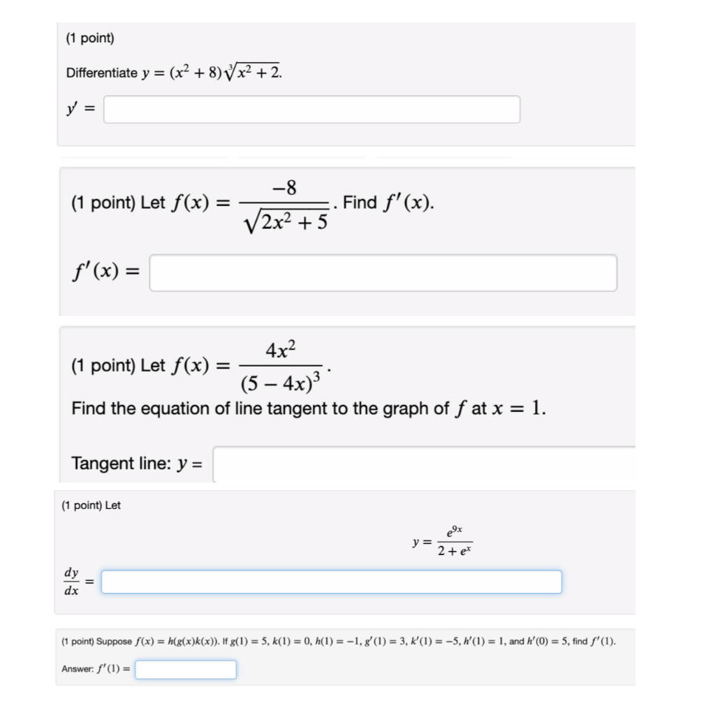 Solved (1 point) Let F(x) = f(f(x)) and G(x) = (F(x))2 and | Chegg.com
