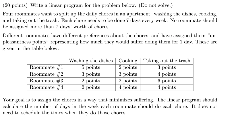 Solved 20 Points Write A Linear Program For The Problem 1229