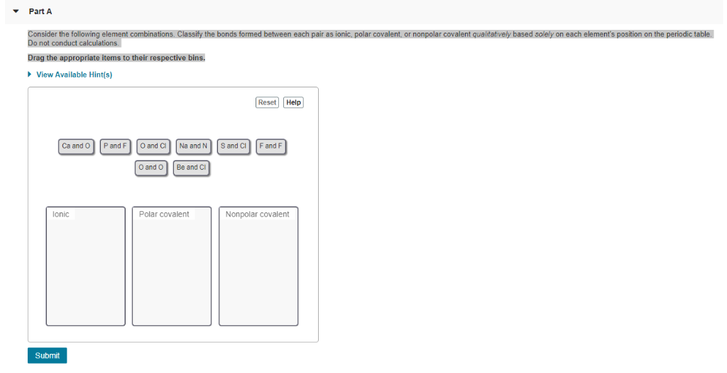 Solved Part A Consider the following element combinations. | Chegg.com