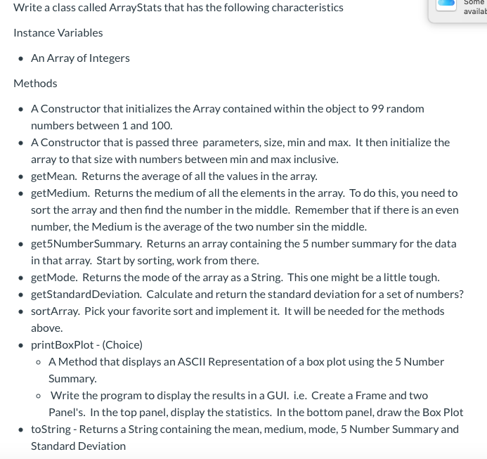 Solved Write A Class Called Arraystats That Has The 