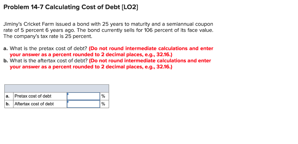 Solved Problem 14-7 Calculating Cost of Debt [LO2] iminy's | Chegg.com