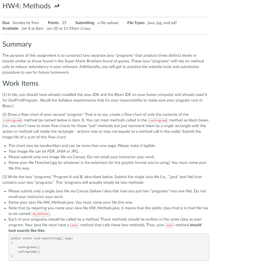 Solved HW4: Methods A File Types java, jpg, and pdf Due | Chegg.com